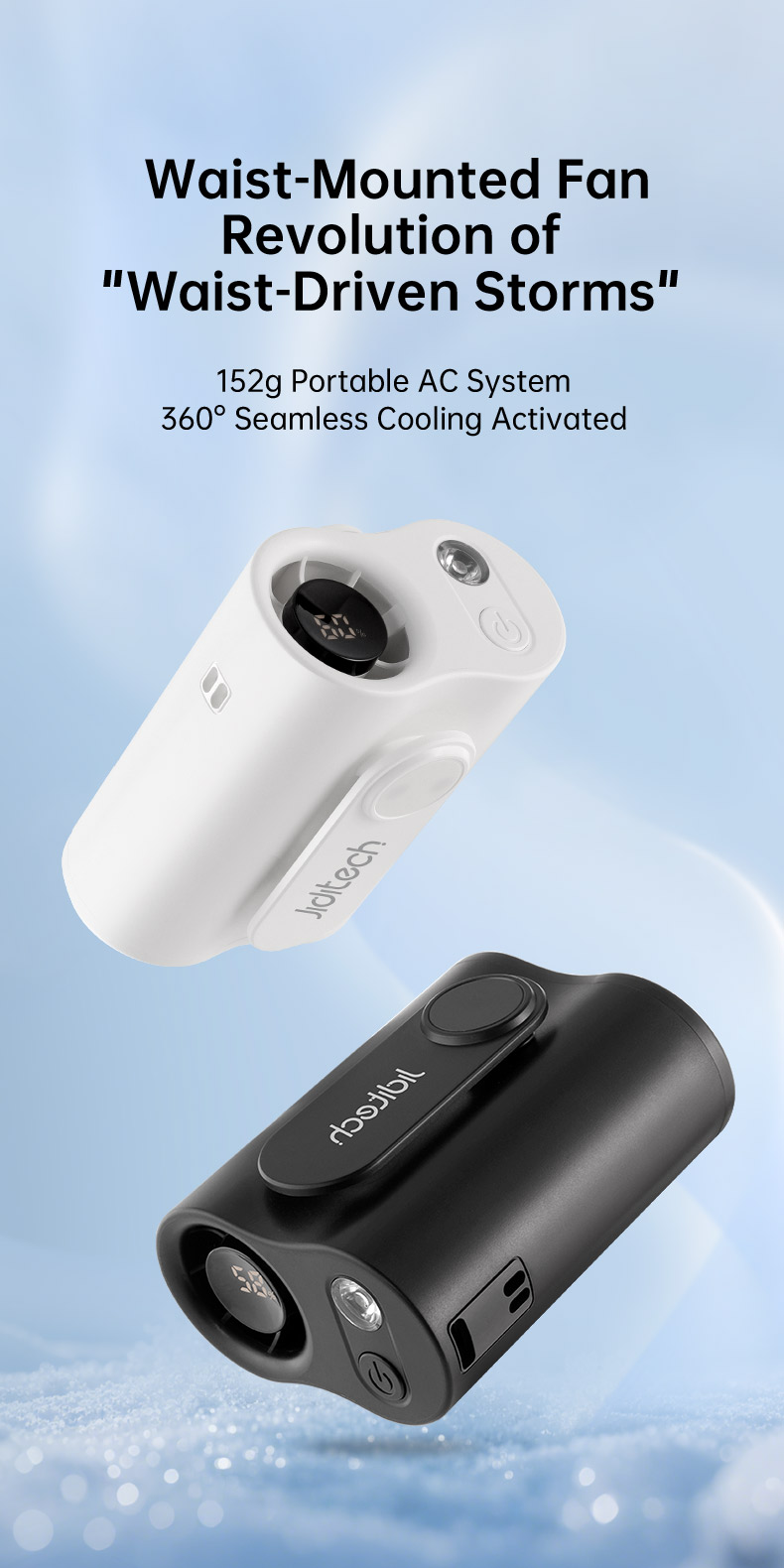 Jiditech COOL7 4500mAh Rechargeable Waist Fan 5-Speed Portable Hands ...