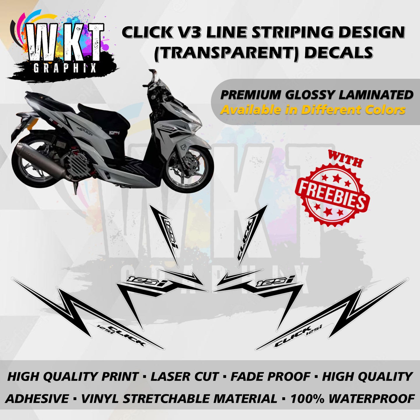 HONDA CLICK V3 LINE STRIPING DESIGN (TRANSPARENT) DECALS STICKER ...