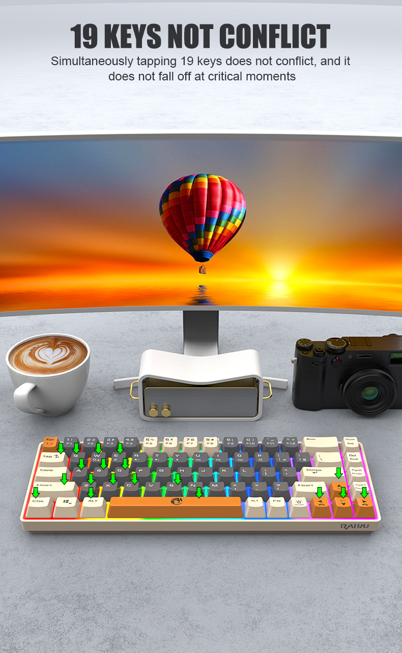 RAIKU K68 68-Key Compact RGB Gaming Keyboard with 3 Keycaps Color ...