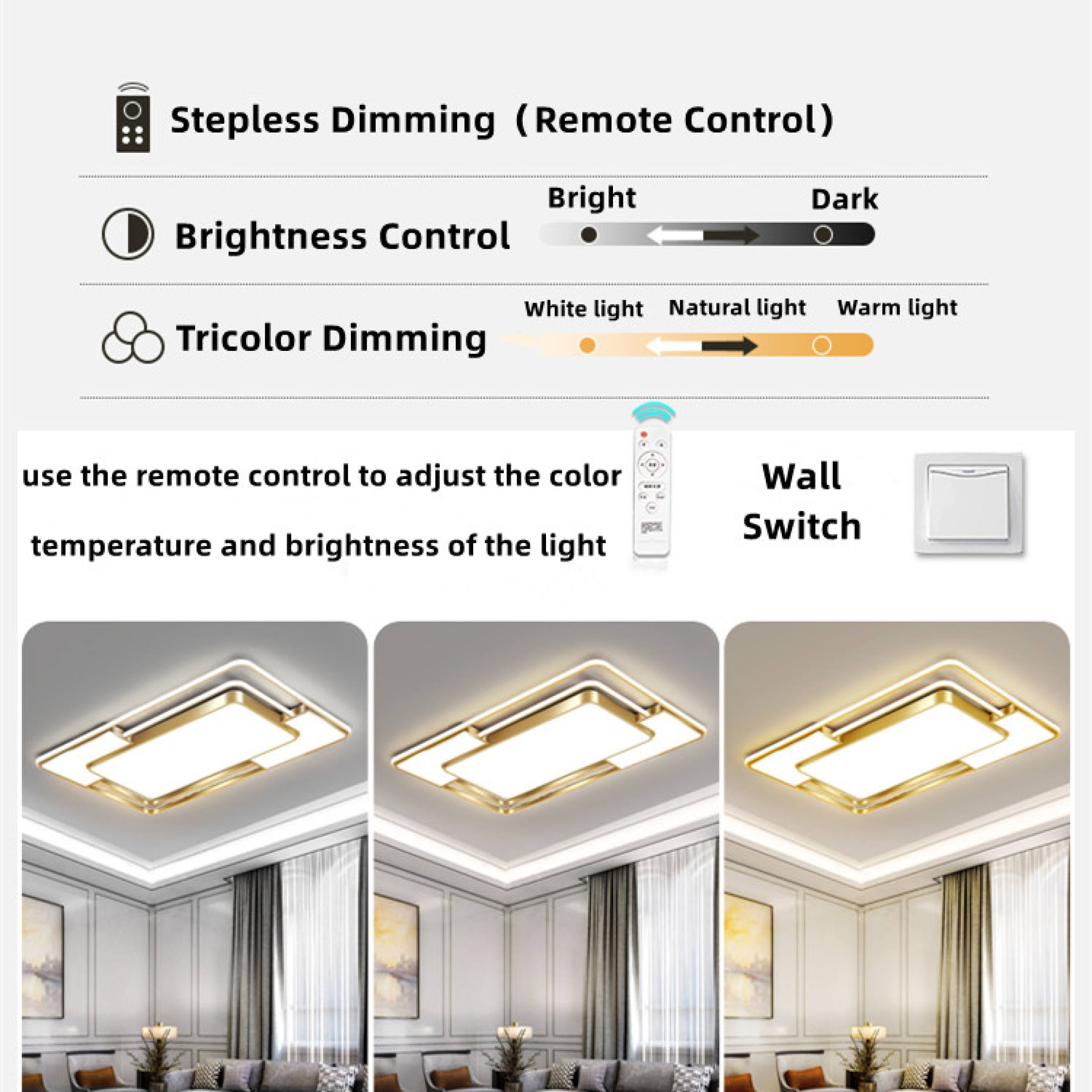LED Ceiling Light 3 color with remote Living room bedroom light modern ...