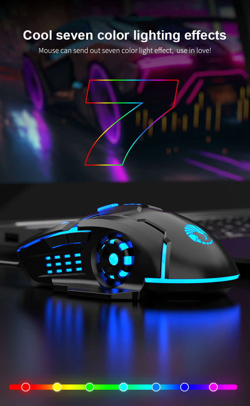Raiku Thunder G702 Luminous LED Wired Gaming Mouse 4 DPI Speed 7 Color ...