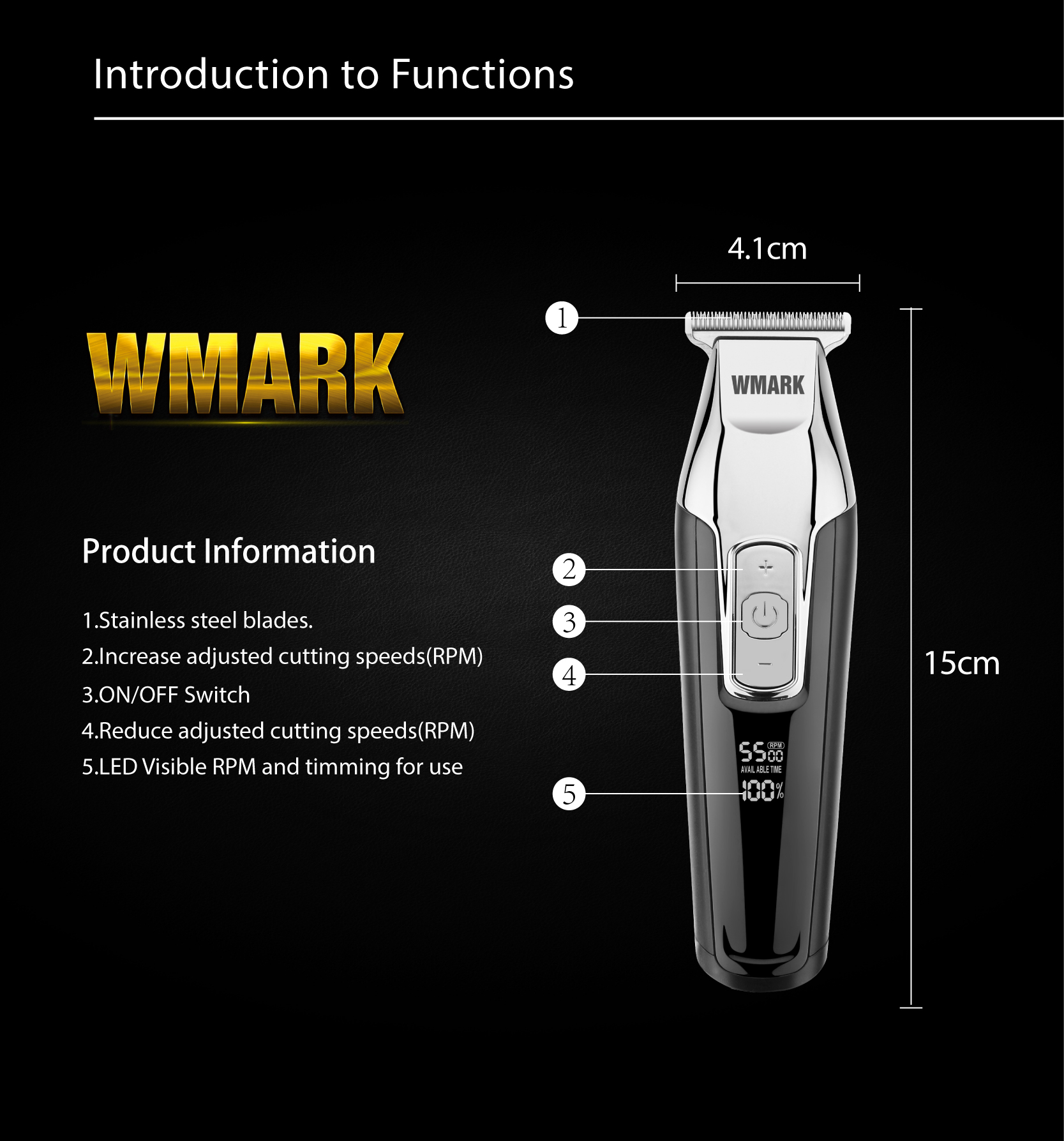 WMARK C24-HC011 Oil Head Electric Clippers Cutting Hair Cut Razor Men's ...