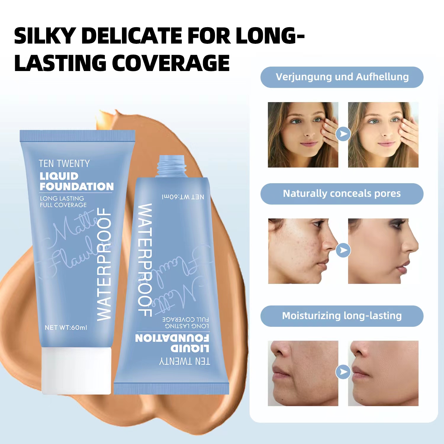 Matte Flawless Waterproof Liquid Foundation Full Coverage Concealer for ...