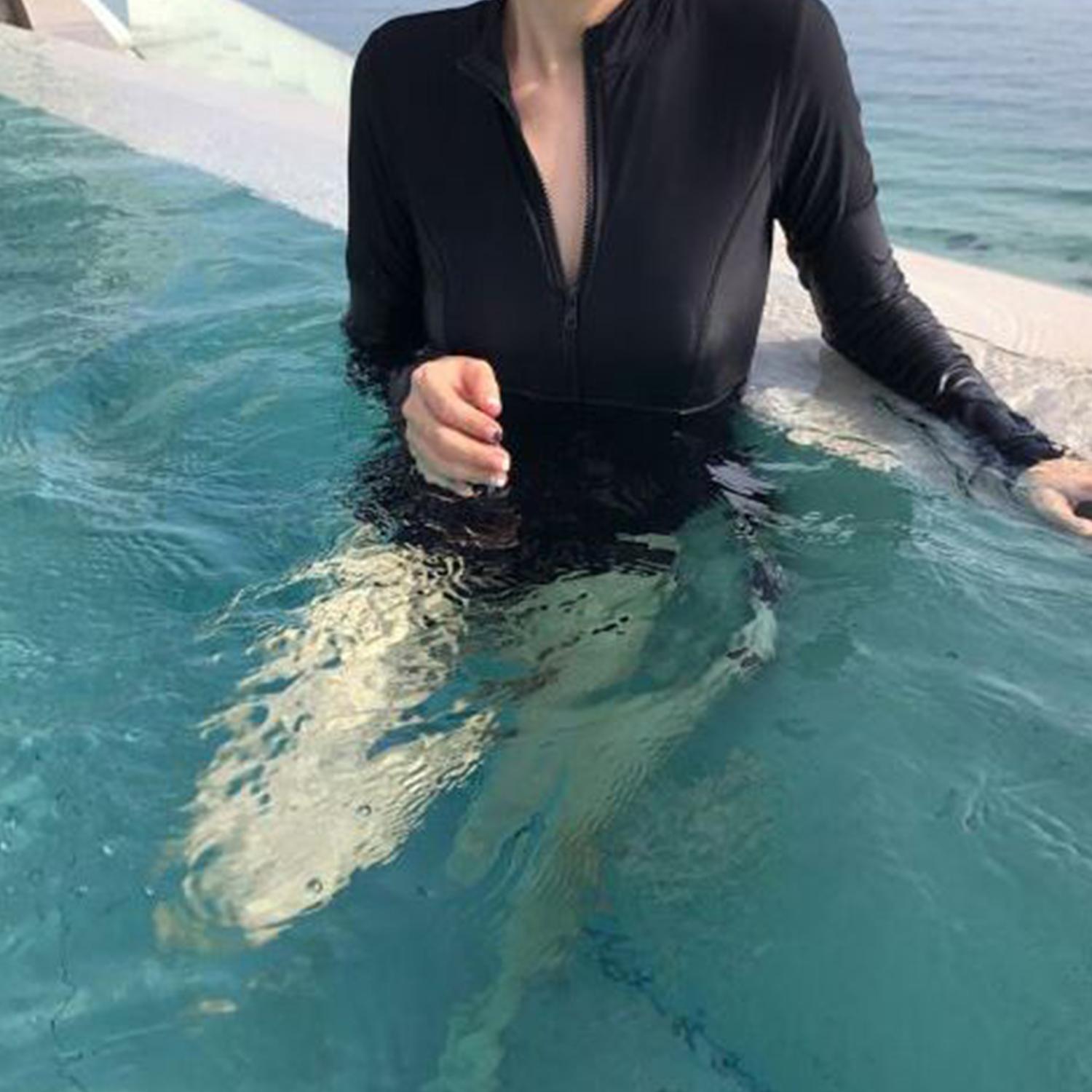 Women One Piece Rashguard Longsleeve Swimwear Plain Swimsuit Ocean ...