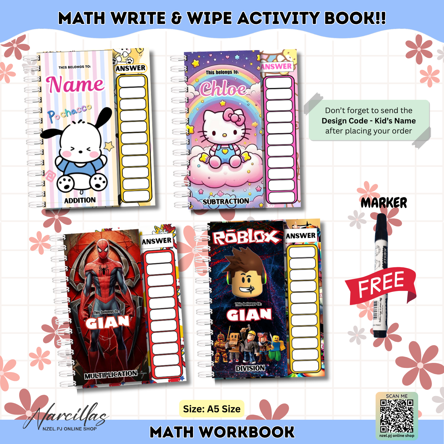 Math Write and Wipe Laminated Workbook | Customized | MDAS | A5 size ...