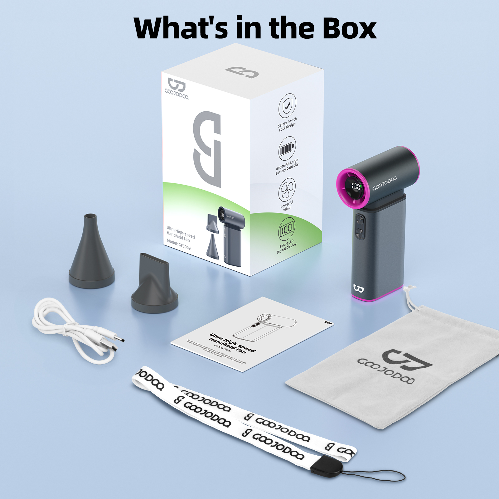GOOJODOQ GFS009 Mini Fan 6000 mAh Rechargeable Turbo Electric Jet ...