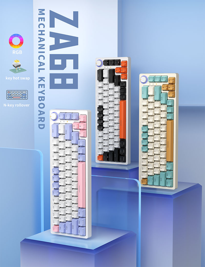 ZA63/68/87 Wired Mechanical Keyboard For Gamer RGB Backlit Hot Swap 60% ...