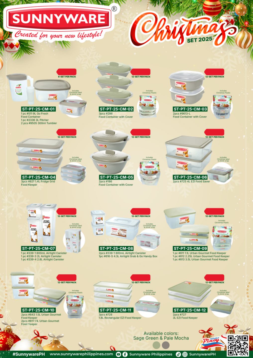 Sunnyware 2025 Christmas Set 12 (2 x 727) 3L EZI Rectangle Food Saver ...