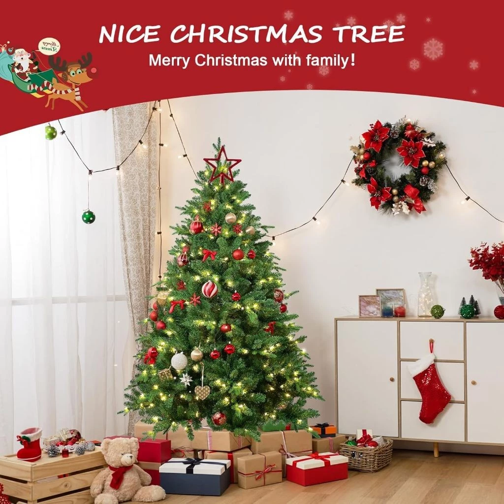 10ft Christmas Tree With LED Lights PVC Green Artifical Chirtsmas Tree ...