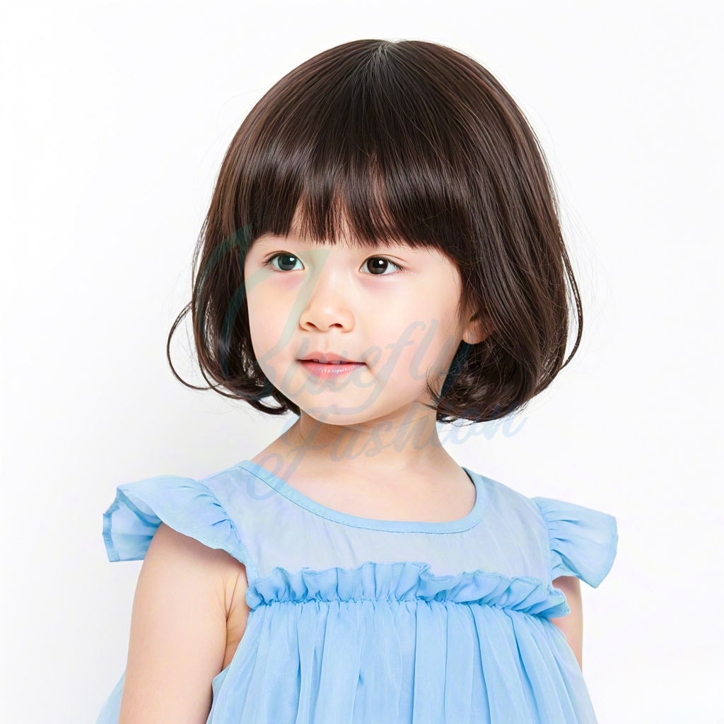 Children's Wig Girl Black Bobo Short Straight Hair with Bangs Chemical ...