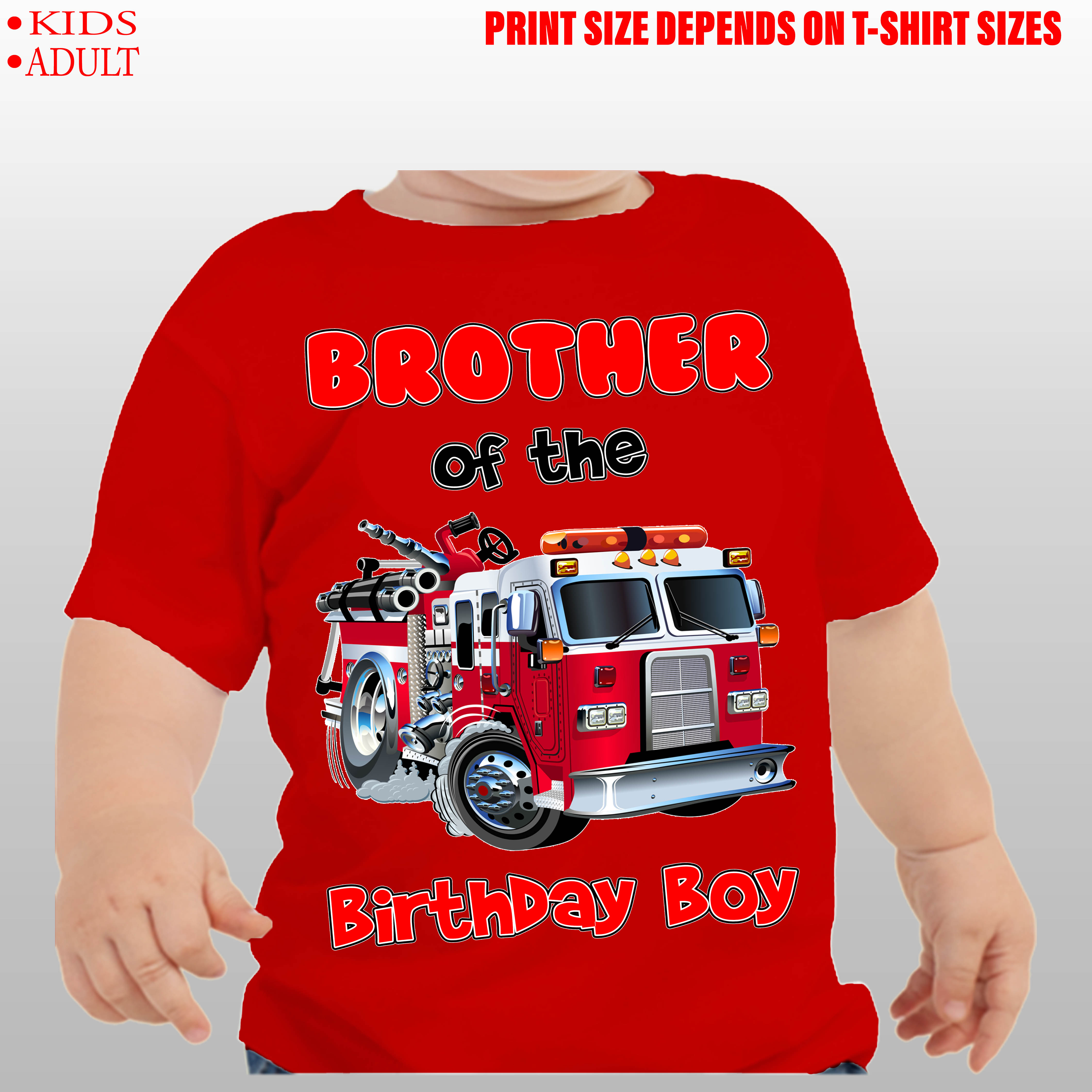 FIRETRUCK PERSONALIZE CUSTOMIZED BIRTHDAY DESIGN RED T-SHIRT FREE NAME ...
