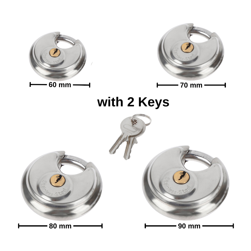 60/70/80/90mm Home round pie Padlock 304 Stainless Heavy Duty Security ...