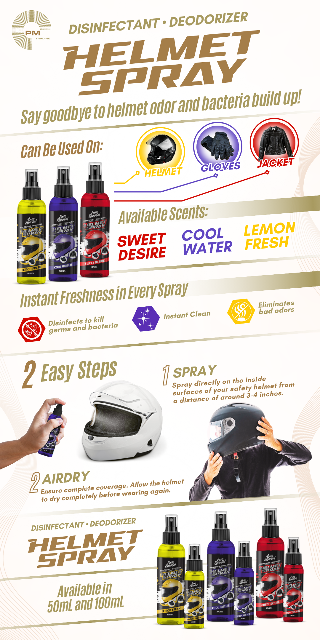 Helmet Spray – Anti-Bacterial Sanitizer & Deodorizer for Motorcycle ...