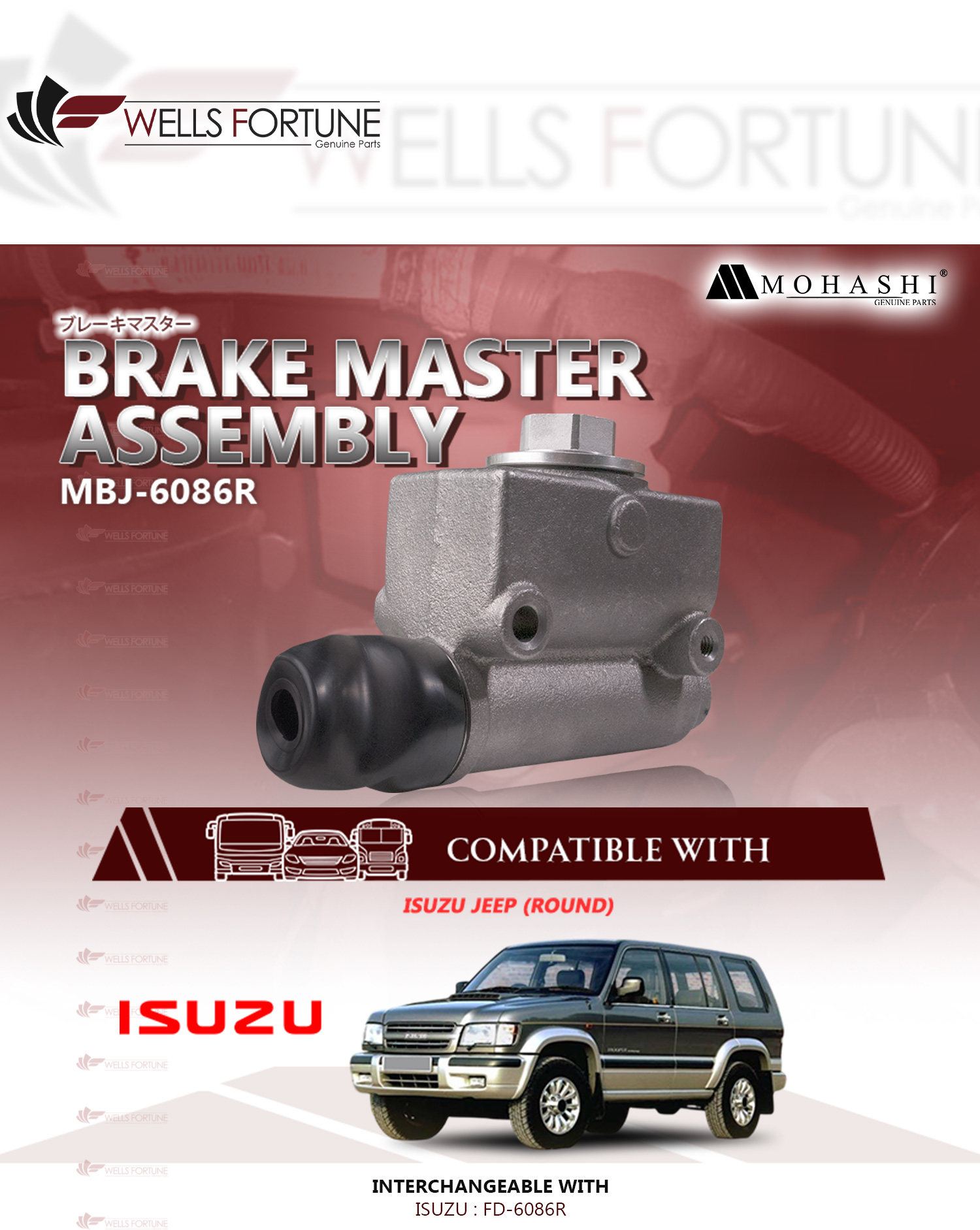 JEEP ROUND BRAKE MASTER ASSEMBLY 6086R 1" MOHASHI MBJ-6086R (1PC ...