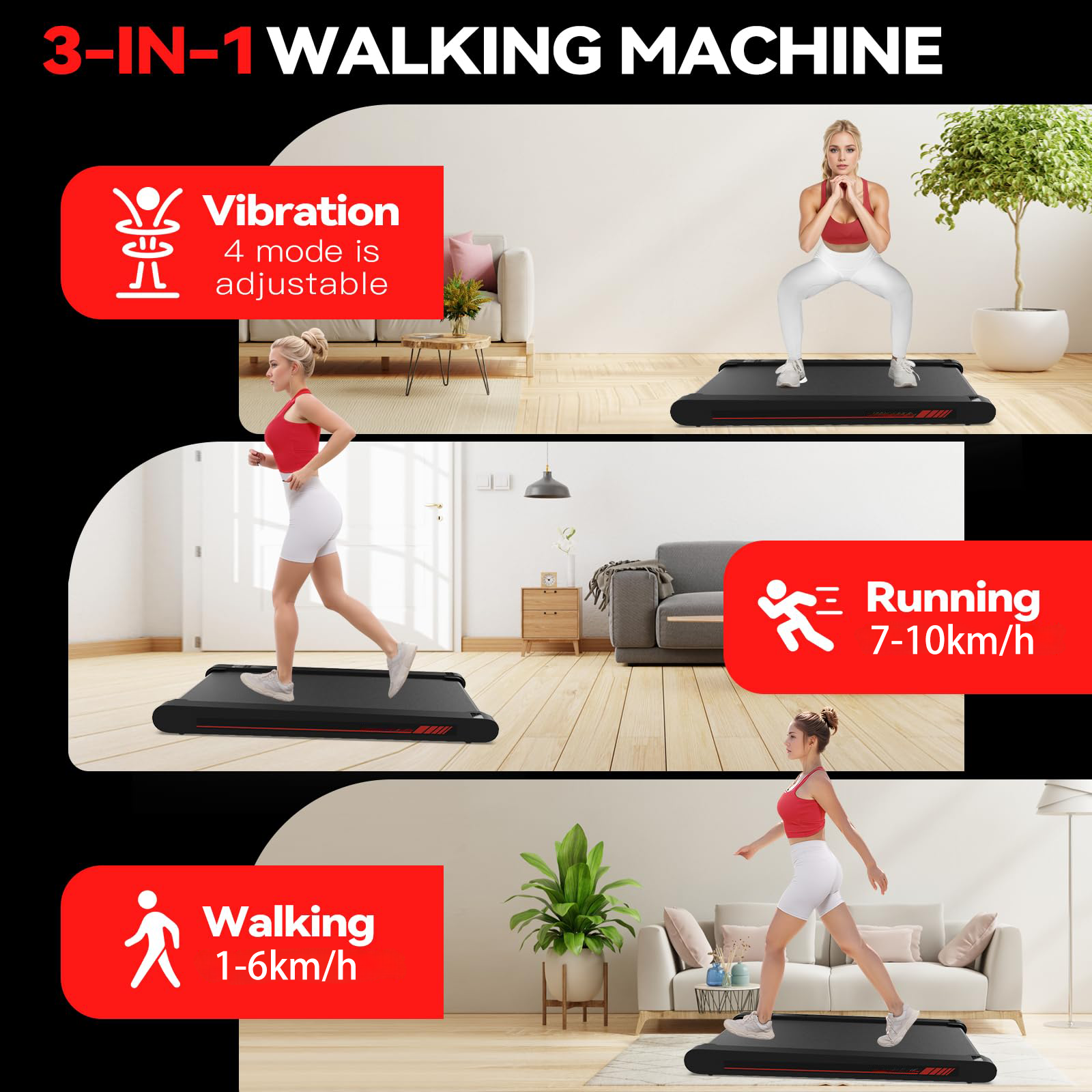 Electric Treadmill Walking Pad Vibration 10km/h 3.5hp Motor App Control ...