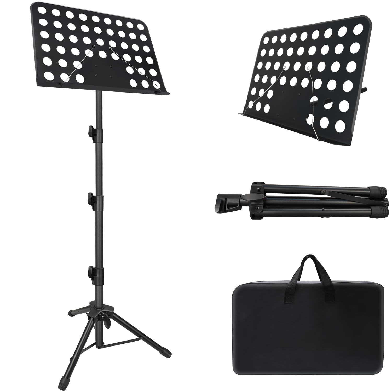 Portable Music Stand Foldable Adjustable Heavy Duty Sheet Stand with Lyrics Holder Accessories ...