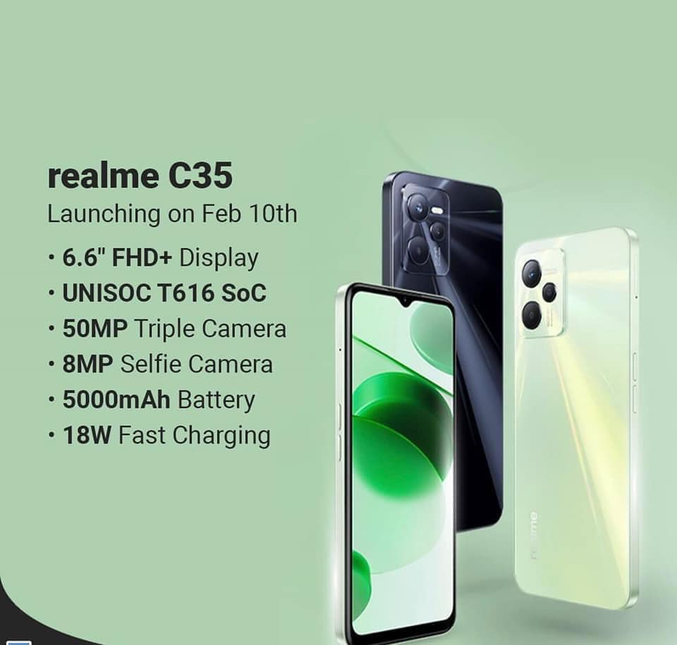 GET Realme C35 64GB or 128GB Complete Accessories 5000mAh battery with ...