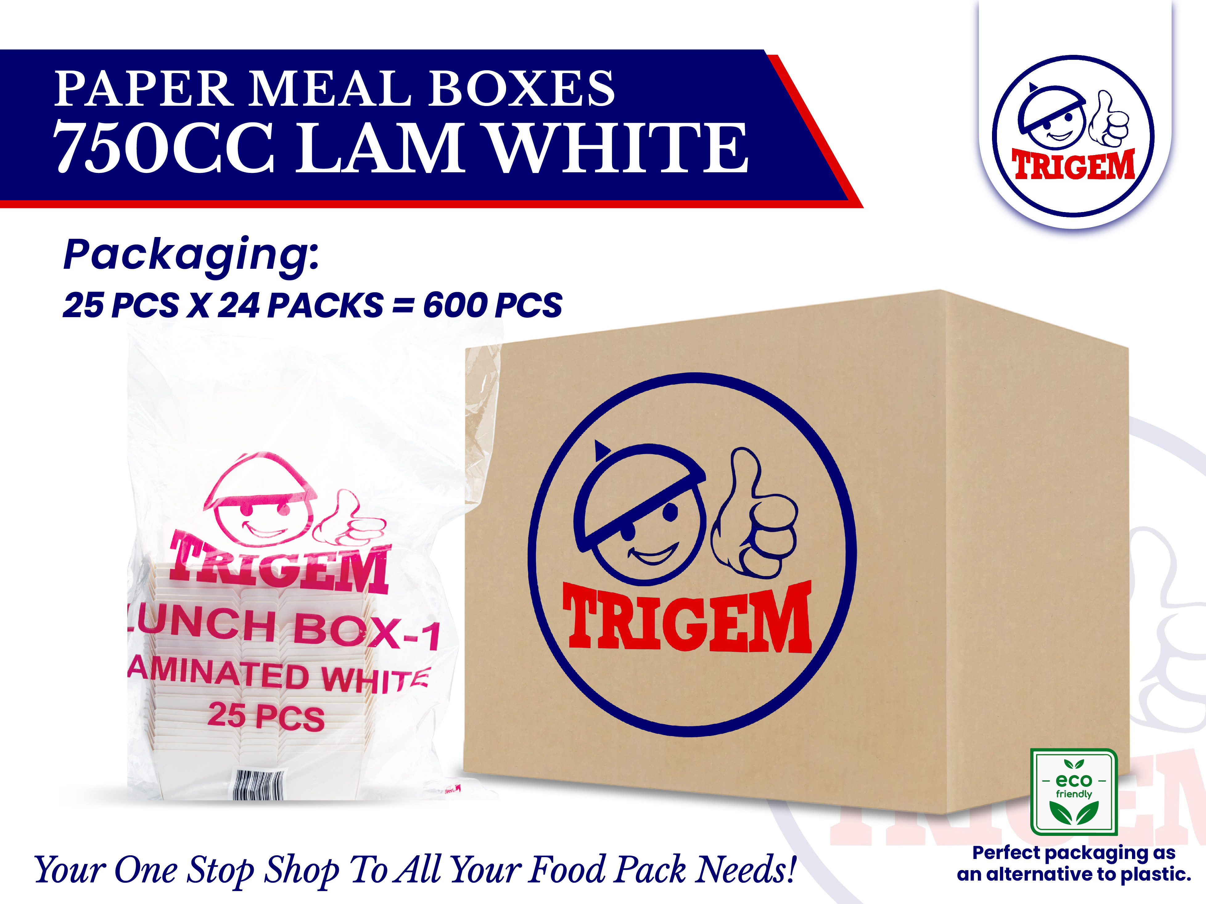 [ 600 Pcs = 1 Box ] TRIGEM MEAL BOX Lunch Box 750 CC Laminated White ...