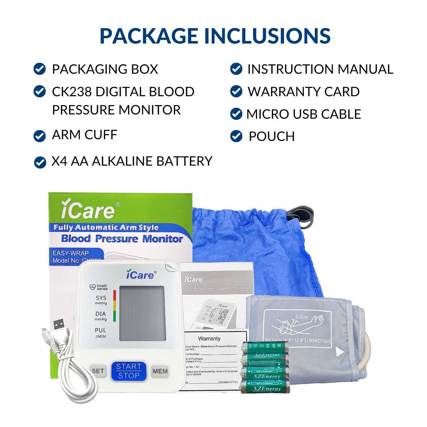 iCare Bundle Deal 26 AG50 Glucose Meter + CK238 Digital BP Monitor ...