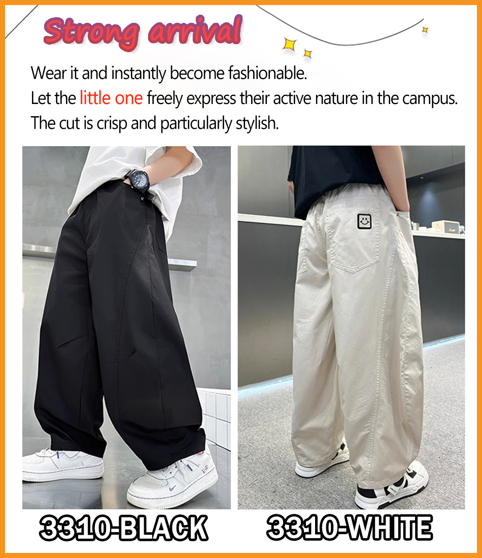 Baggy Pants For Kids Boys Solid Color Wide Leg Teenagers Street Style ...