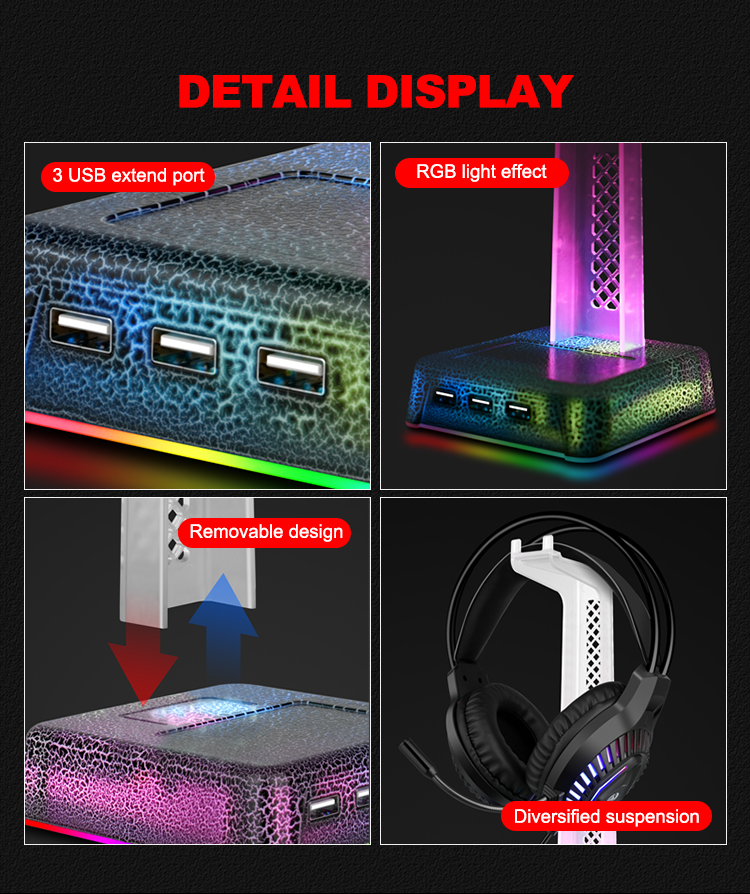 Inplay HS RGB Headpset Stand With USB Hub 3 USB Ports RGB Headset Stand ...
