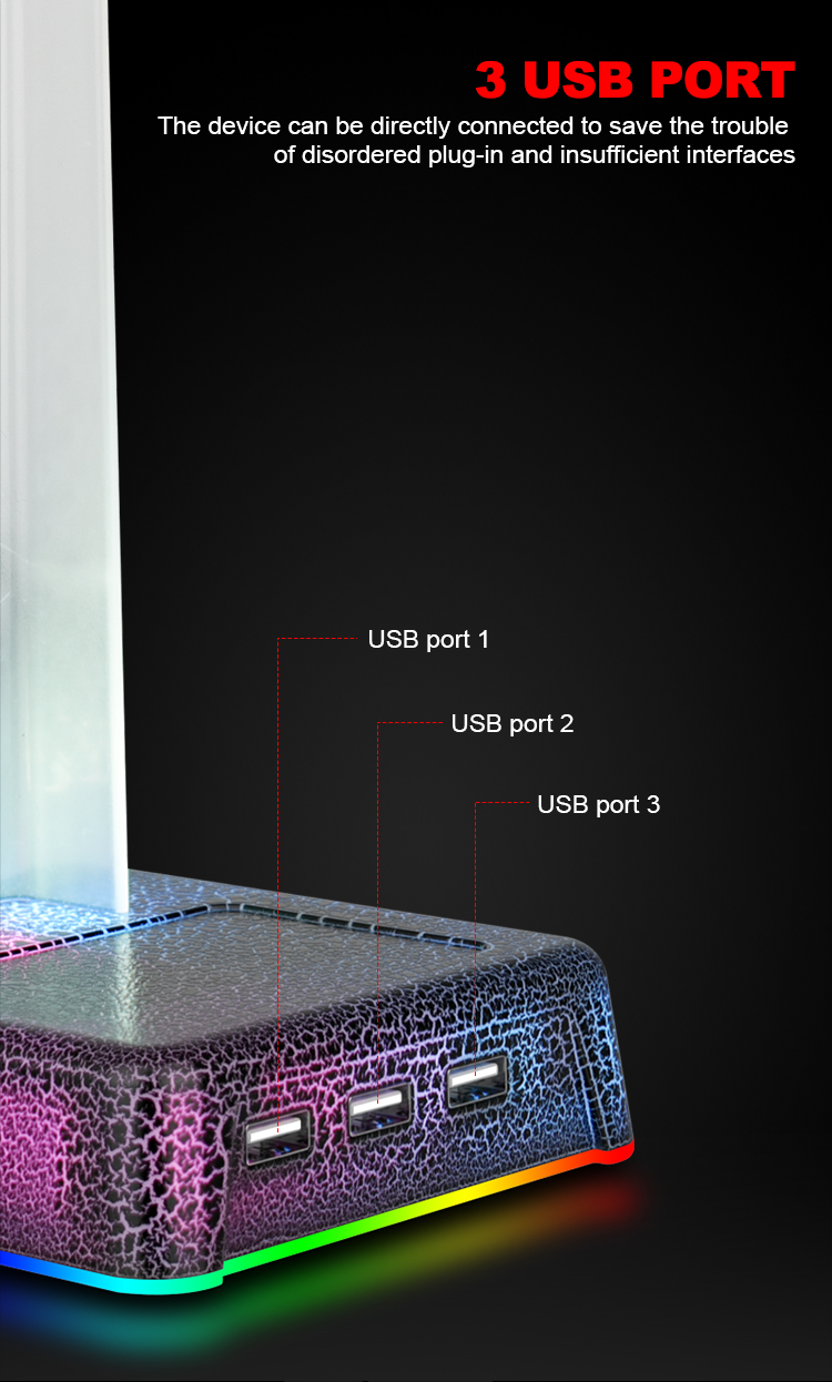 Inplay HS RGB Headpset Stand With USB Hub 3 USB Ports RGB Headset Stand ...