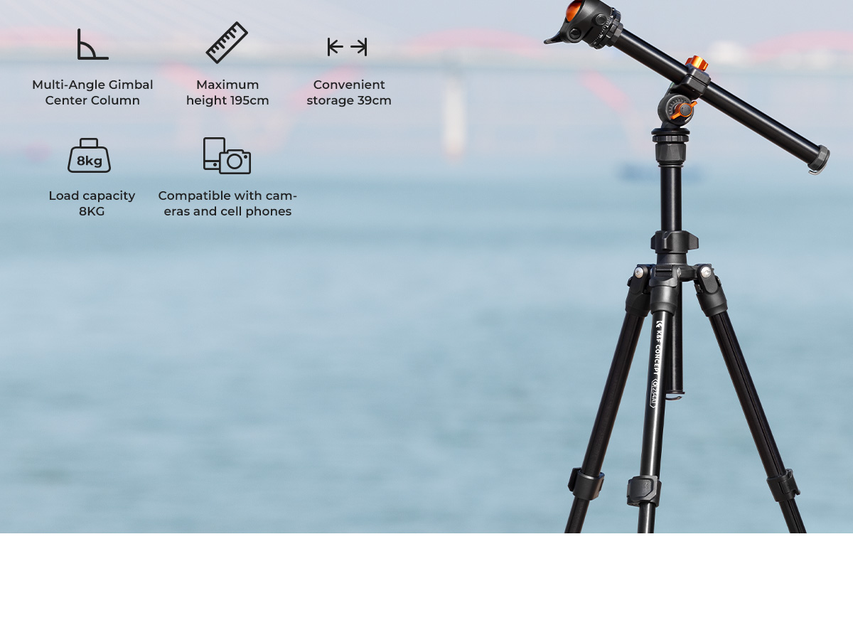 K&F CONCEPT 195cm Multi-Angle Rotating Center Column Camera Tripod 8kg ...