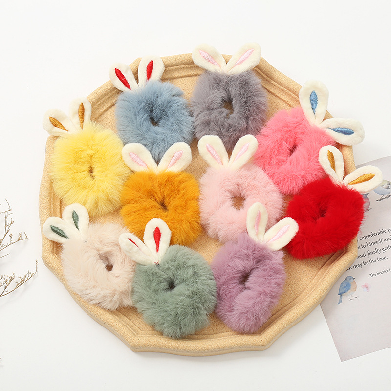 COD Rabbit Ears Plush Hair Ring Girl Cute Hair Rope High Elastic Head ...