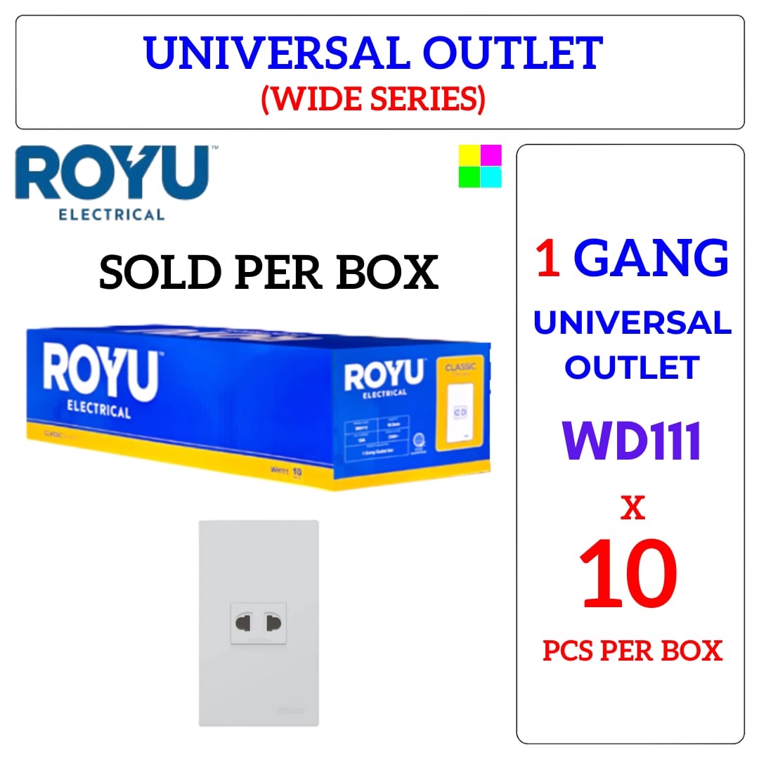 (10 pcs) Royu Wide Series One (1) Gang Universal Outlet (WD111) 250V ...