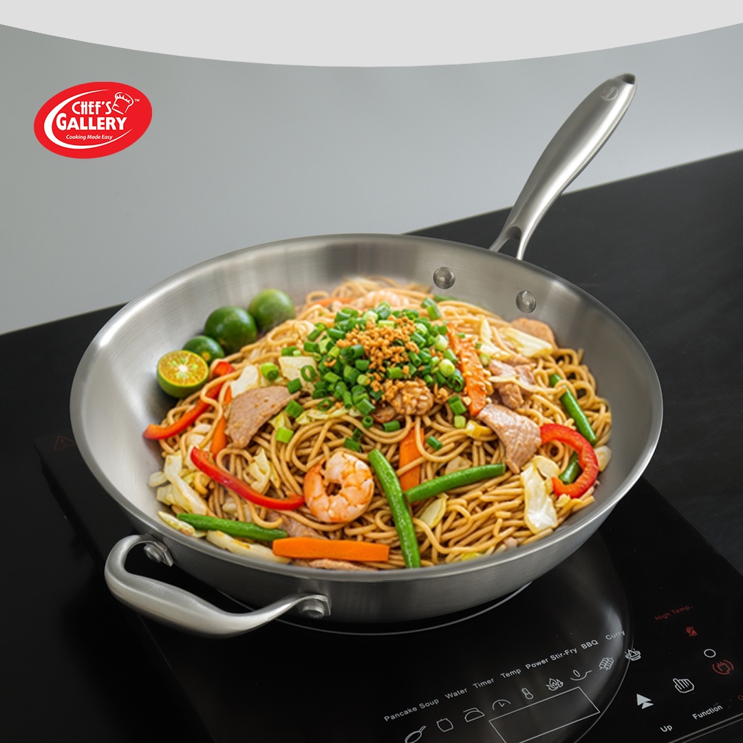 Chef's Gallery 18/8 Stainless Steel 3-Ply Construction Wok Pan 30cm ...