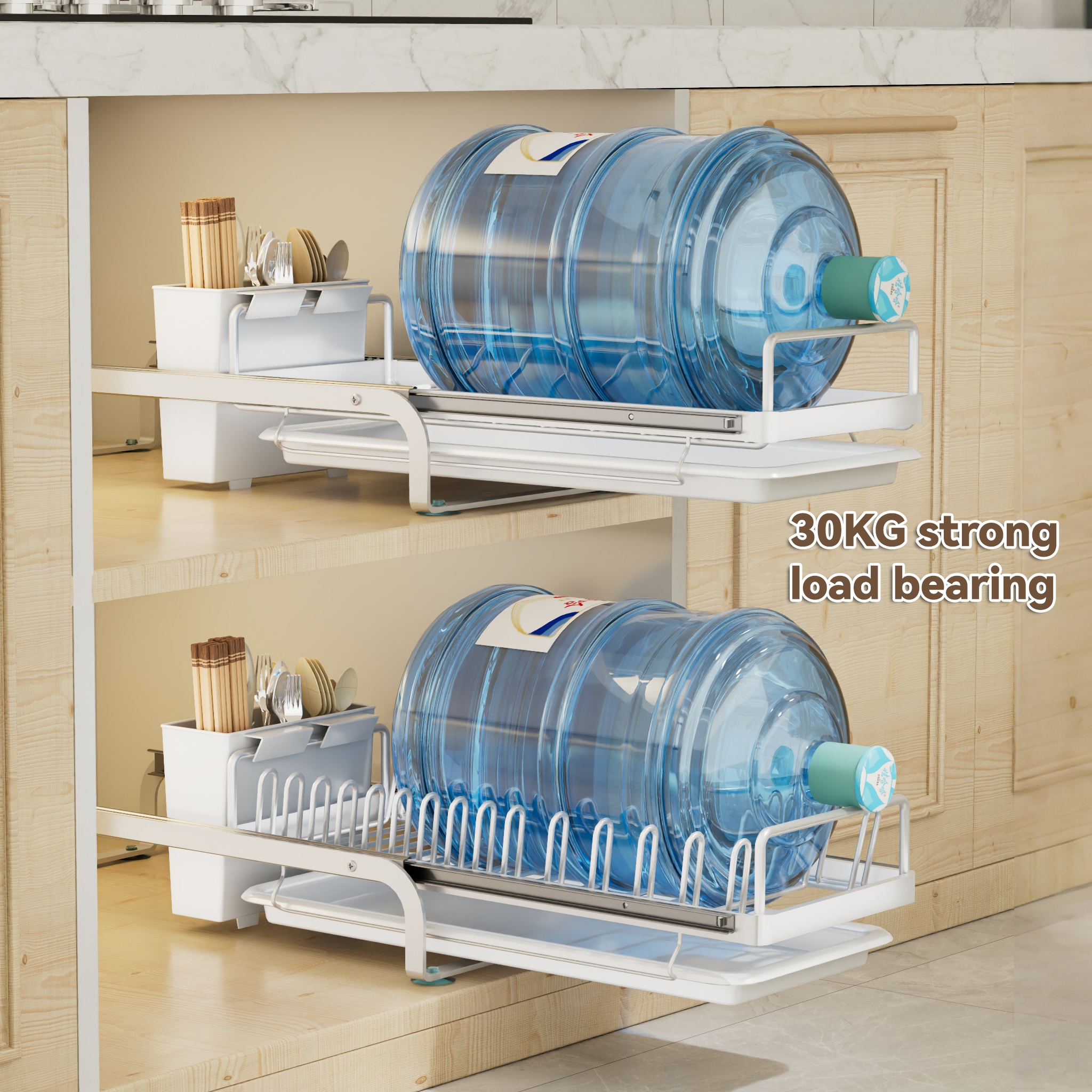 Cabinet Pull Out Dish Rack Kitchen Slide Single Row Drainer Drawer Dish ...