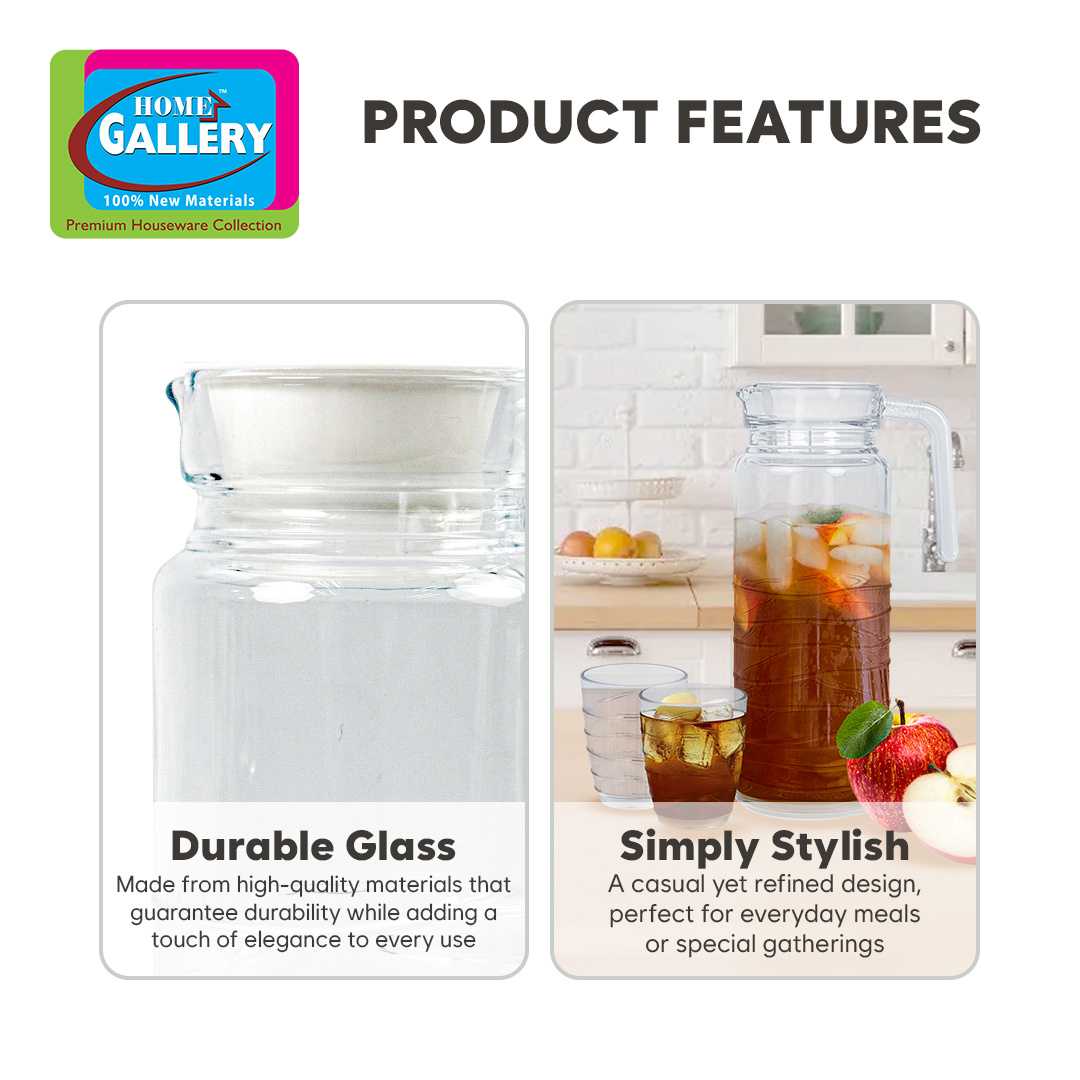 Home Gallery Torrance Glass Pitcher Set 1Ltr. with 2pcs Glass Tumbler ...