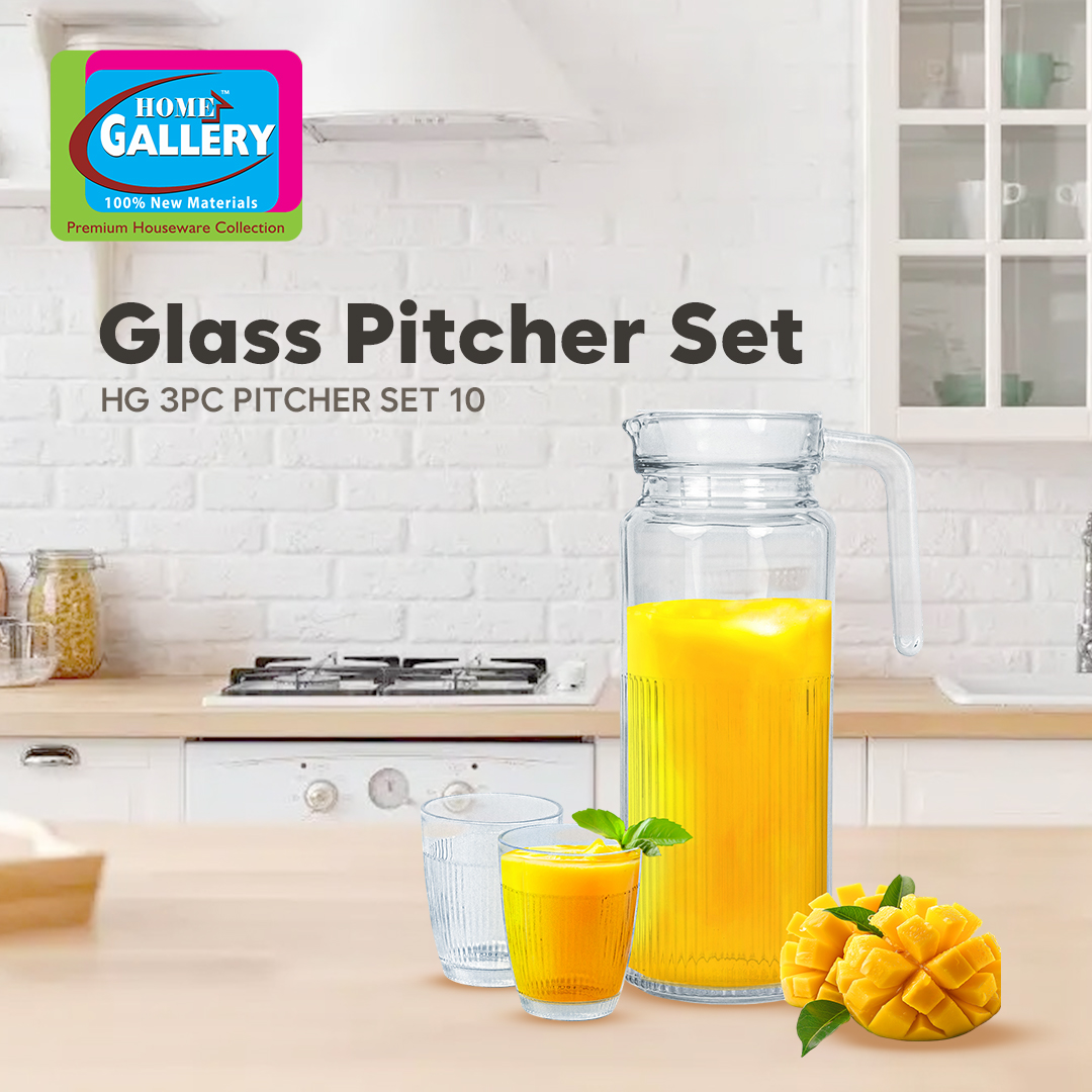 Home Gallery Genoa Glass Pitcher Set 1Ltr. with 2pc Glass Tumbler 8oz ...