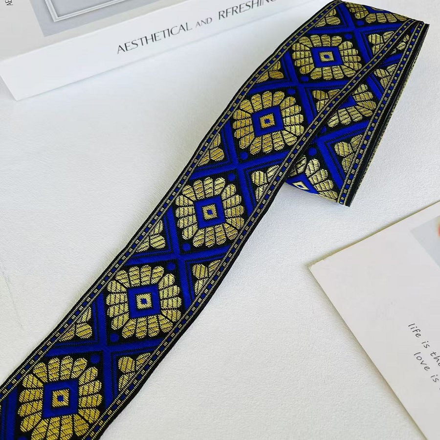 25M/Roll Geometry Embroidered Jacquard Ribbon Ethnic Headwear Lace 5cm ...