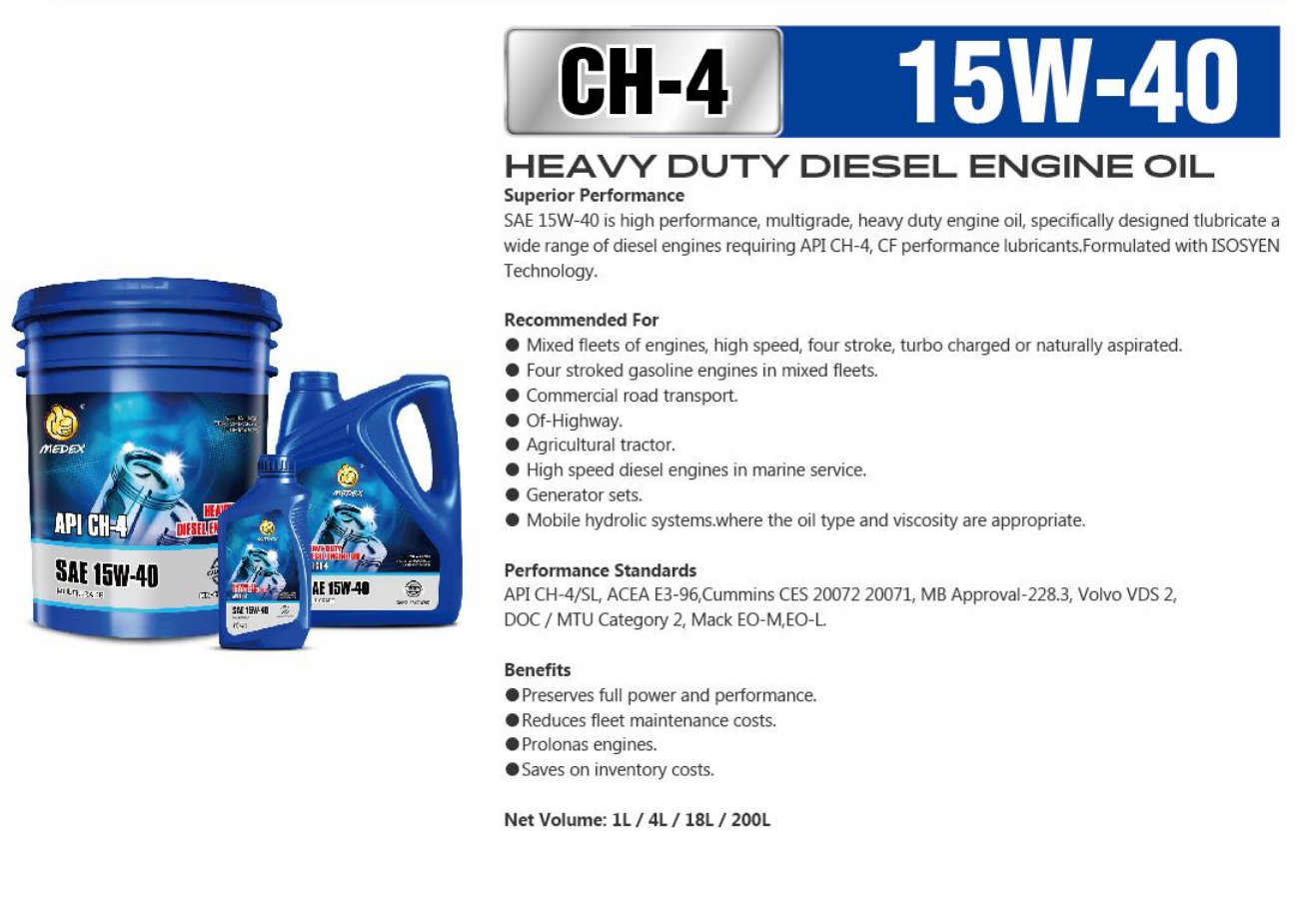 Medex Taiwan Diesel Engine Oil API CH-4 API SAE 15W40 | Shopee Philippines