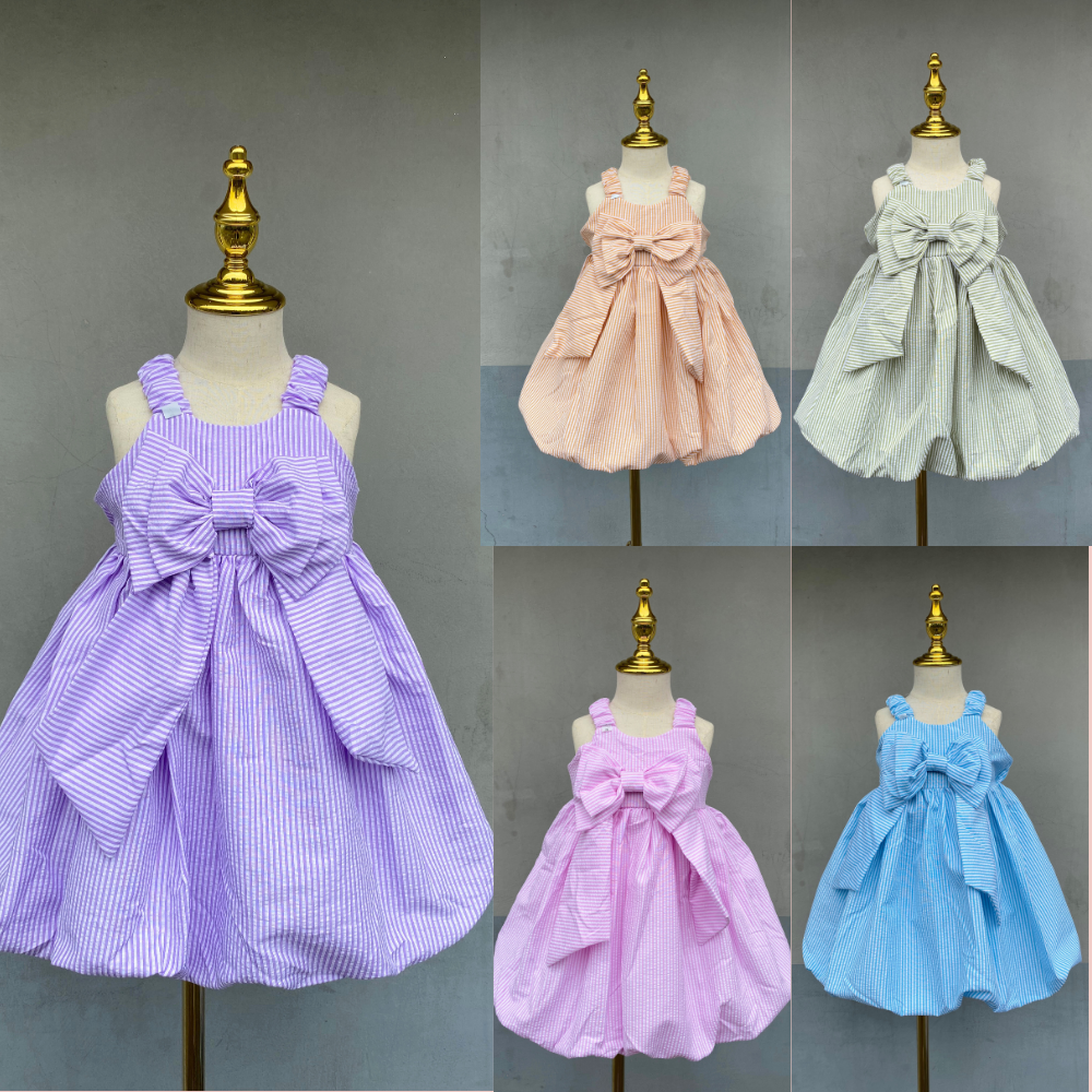 Cute Balloon Style Dress for Kids Girl with Big Bow for 1-7 Yrs Old for ...