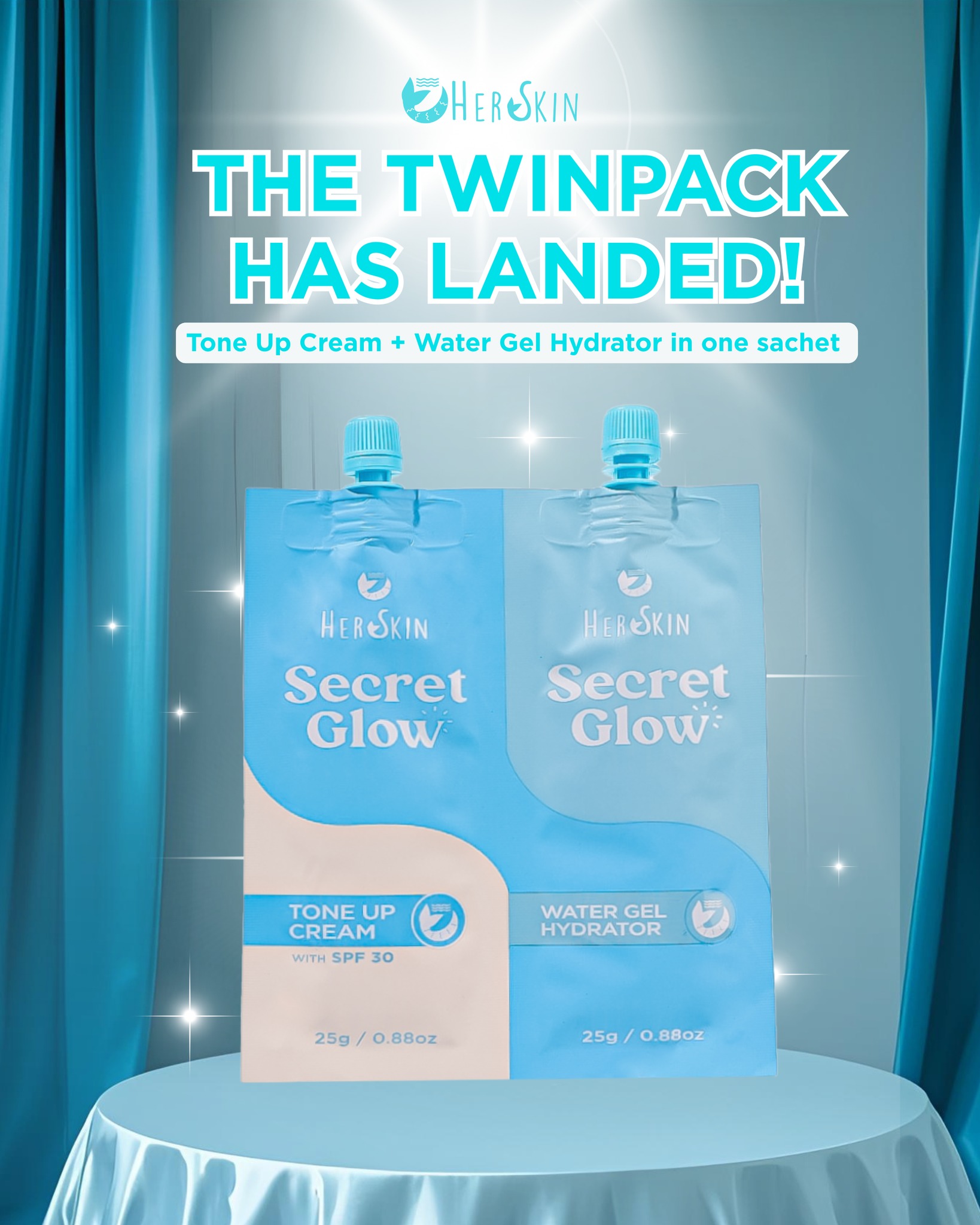 HER SKIN Secret Glow Tone Up Cream Water Gel Hydrator 25g Sachet Duo Sunscreen Face Body Kath ...