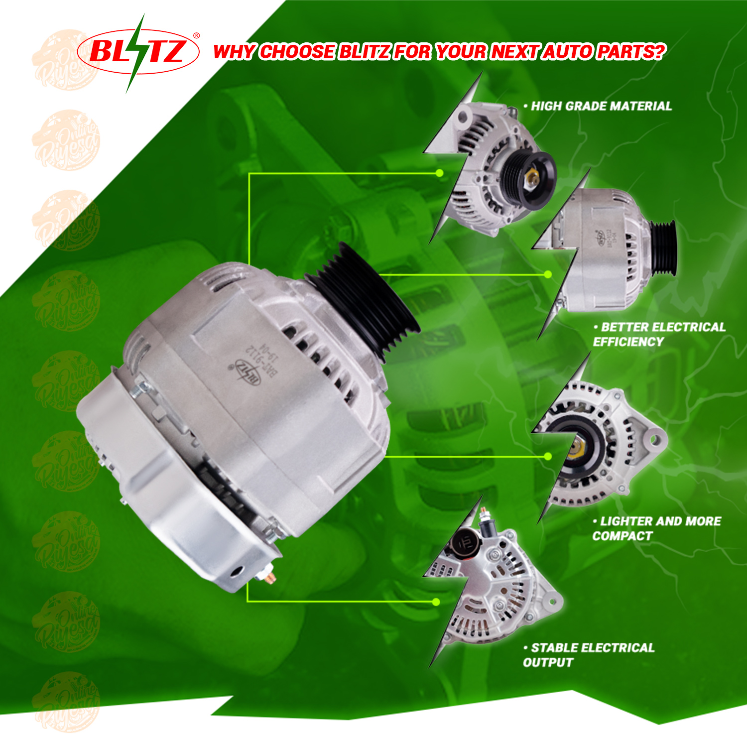 TOYOTA COROLLA/ 4AF 12V/ 70A FIVE PULLEY BLITZ ALTERNATOR ASSEMBLY OP ...