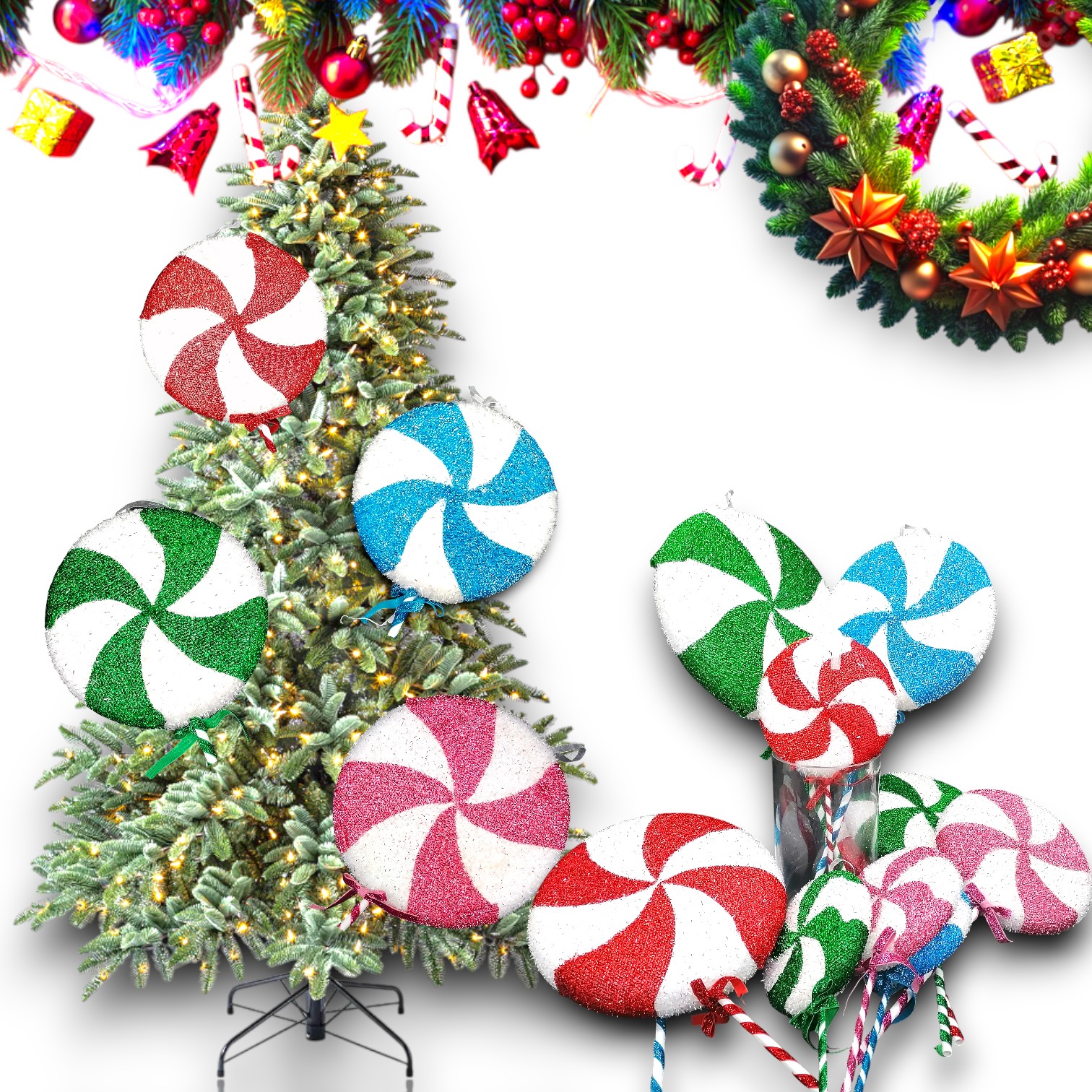 30cm,44cm,46cm Christmas Tree Big Foam Lollipop Ornaments DecorHanging ...