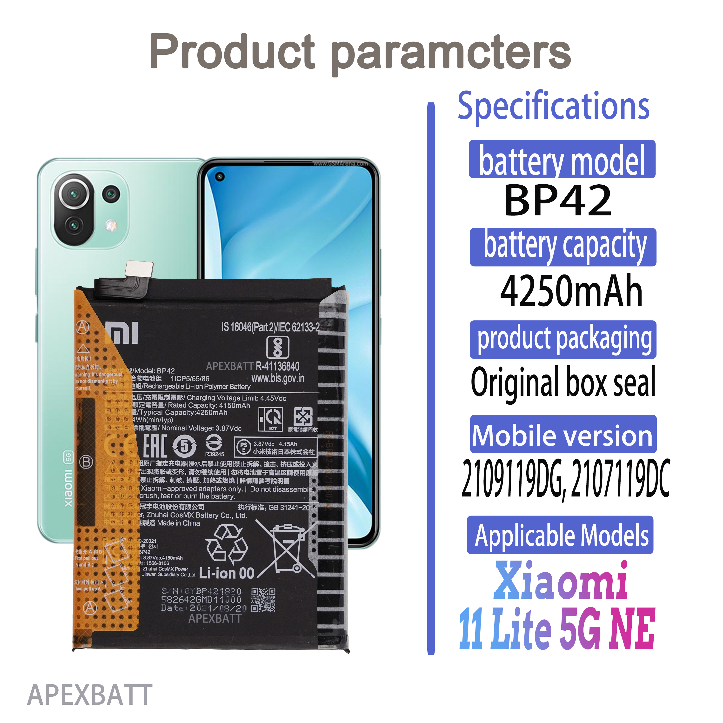 APEXBATT Cellphone Battery BP42 Compatible With Xiaomi 11 Lite 5G NE ...