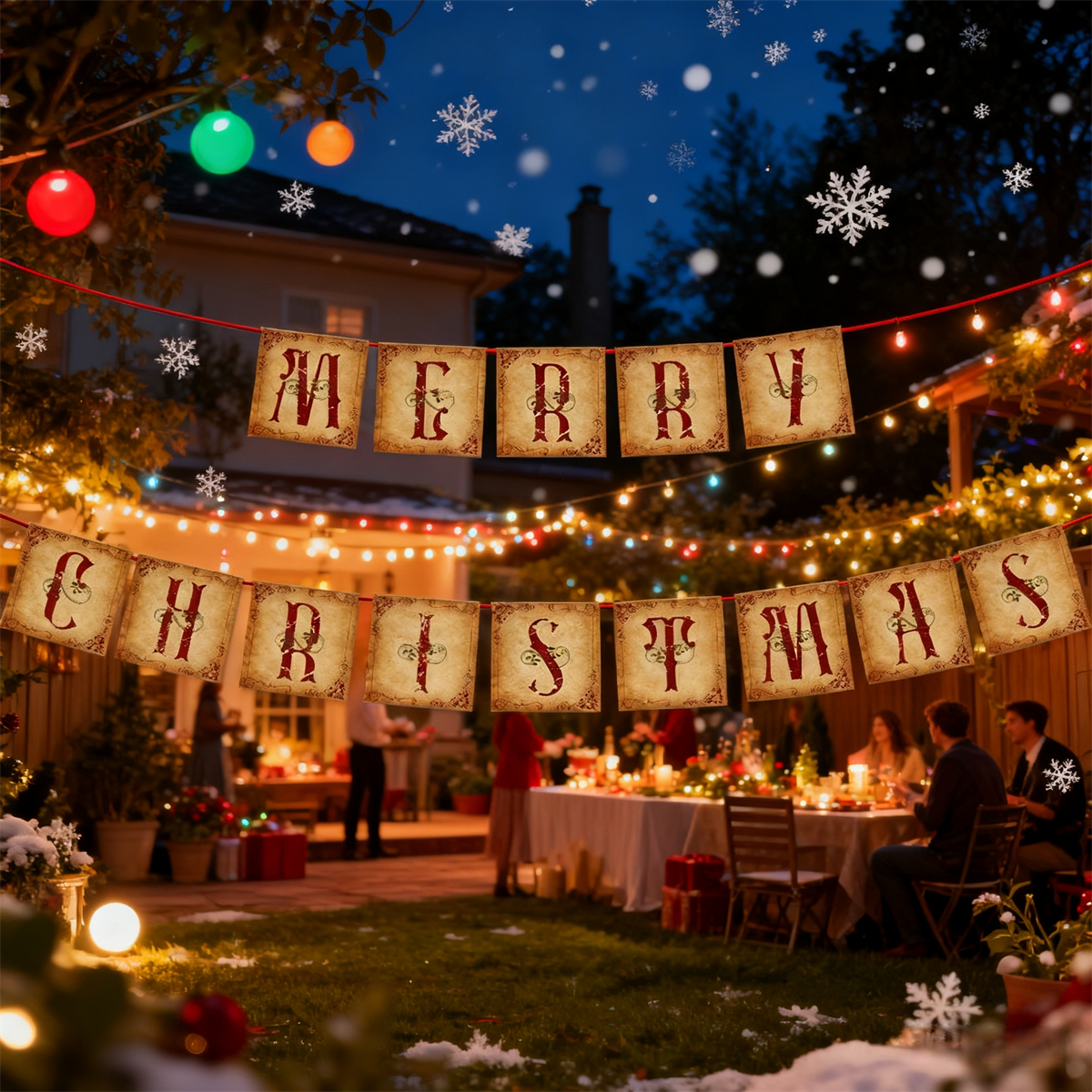 Vintage Christmas Banner With Merry Christmas Sign Classic Holiday Wall ...