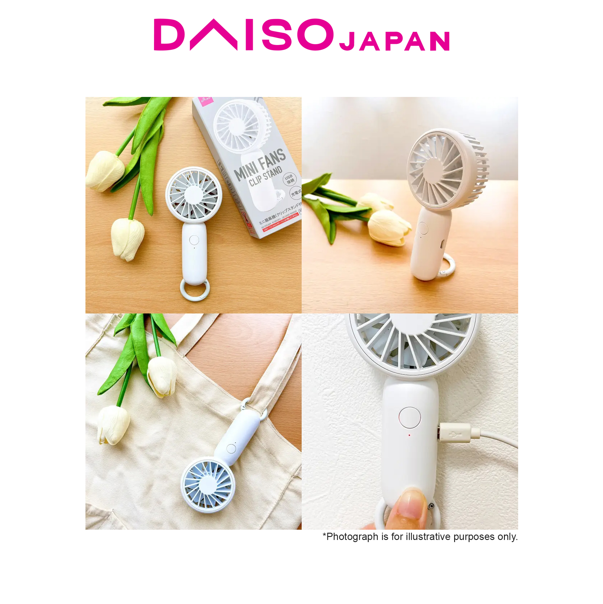Daiso Rechargeable Mini Fan Clip Stand | Shopee Philippines