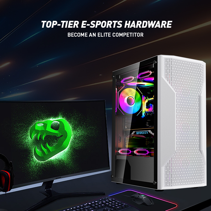 ESGAMING BUZZARD White PC Case Tempered Glass Gaming Computer Case M ...