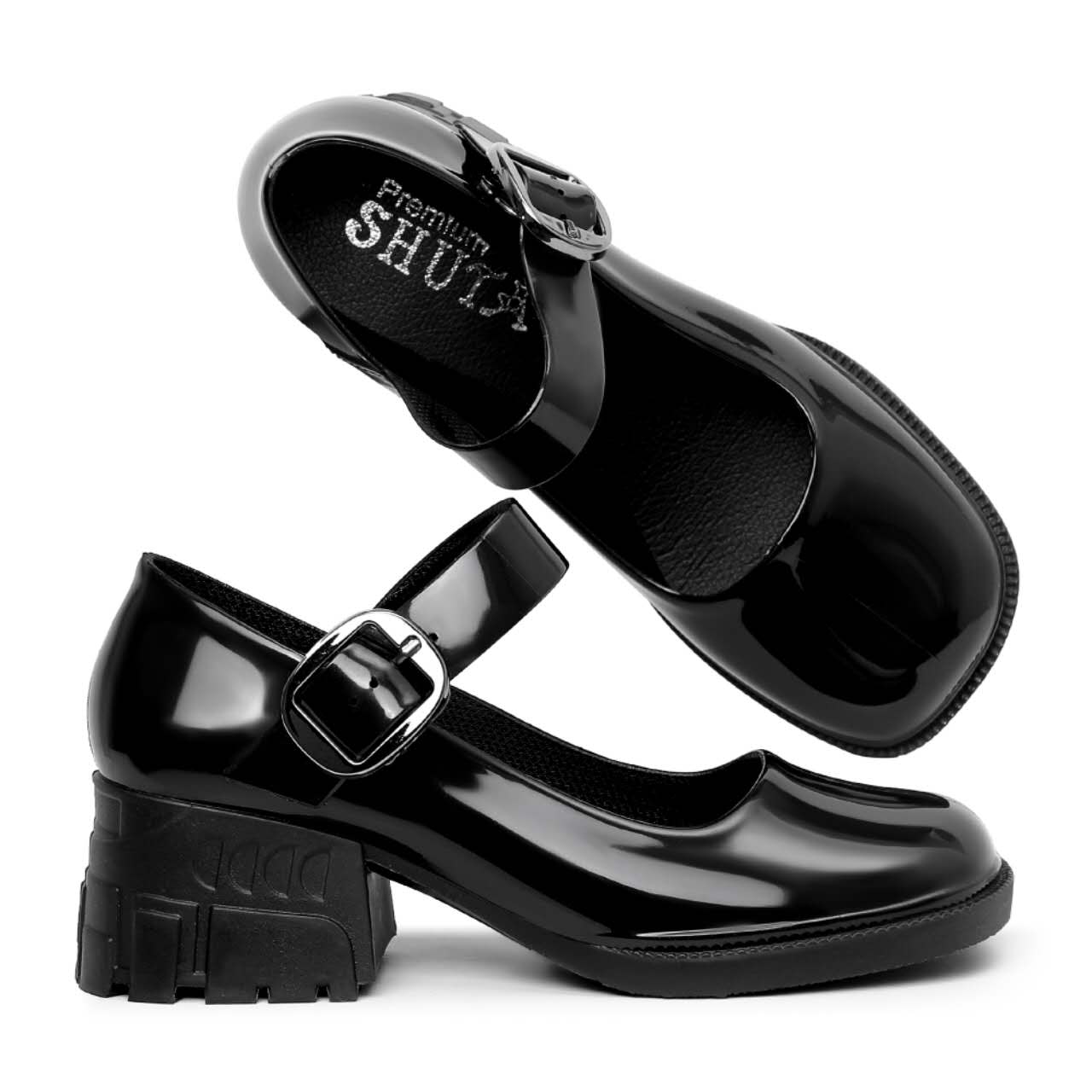 Japanese JK Black Patent Leather Mary Jane Shoes for Women, Block Heel ...