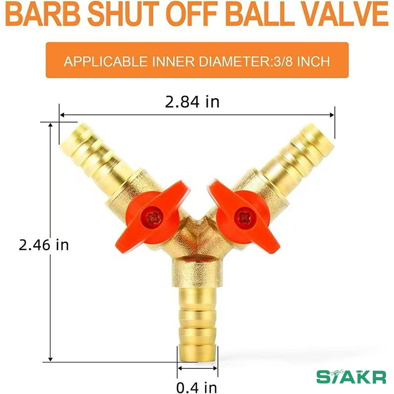 3 Way Tee Brass 3/8" 10mm Barb Fuel Gas Oil / Valve Clamp Y Shut Off ...