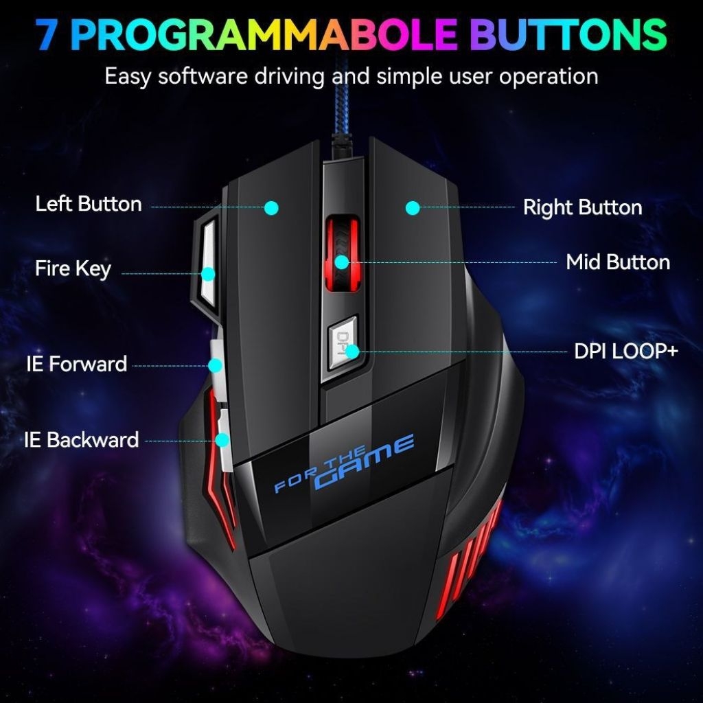 hwid G6 Gaming Mouse with Wire 7 Button RGB Lighting for Esports Cross ...