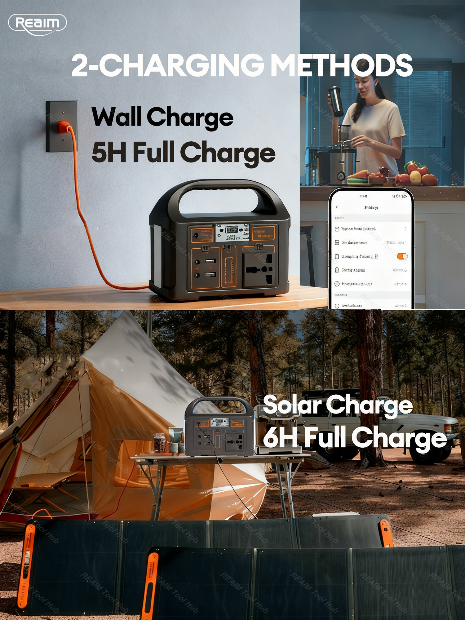 REAIM Power Station with Solar Panel Portable Generator 76.8WH Multi ...