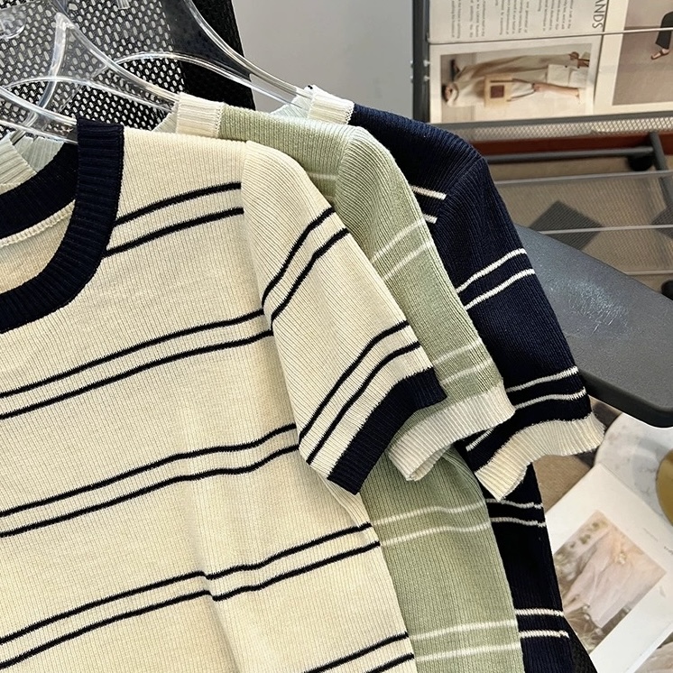 Jolly Chic Stripe Pattern All Match Knitted Top 7031 | Shopee Philippines
