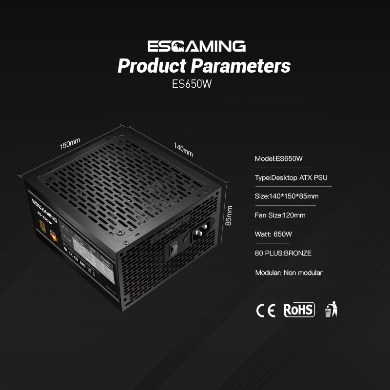 Esgaming Computer 650W ATX Power Supply PSU Full Modular 80 Plus Bronze ...