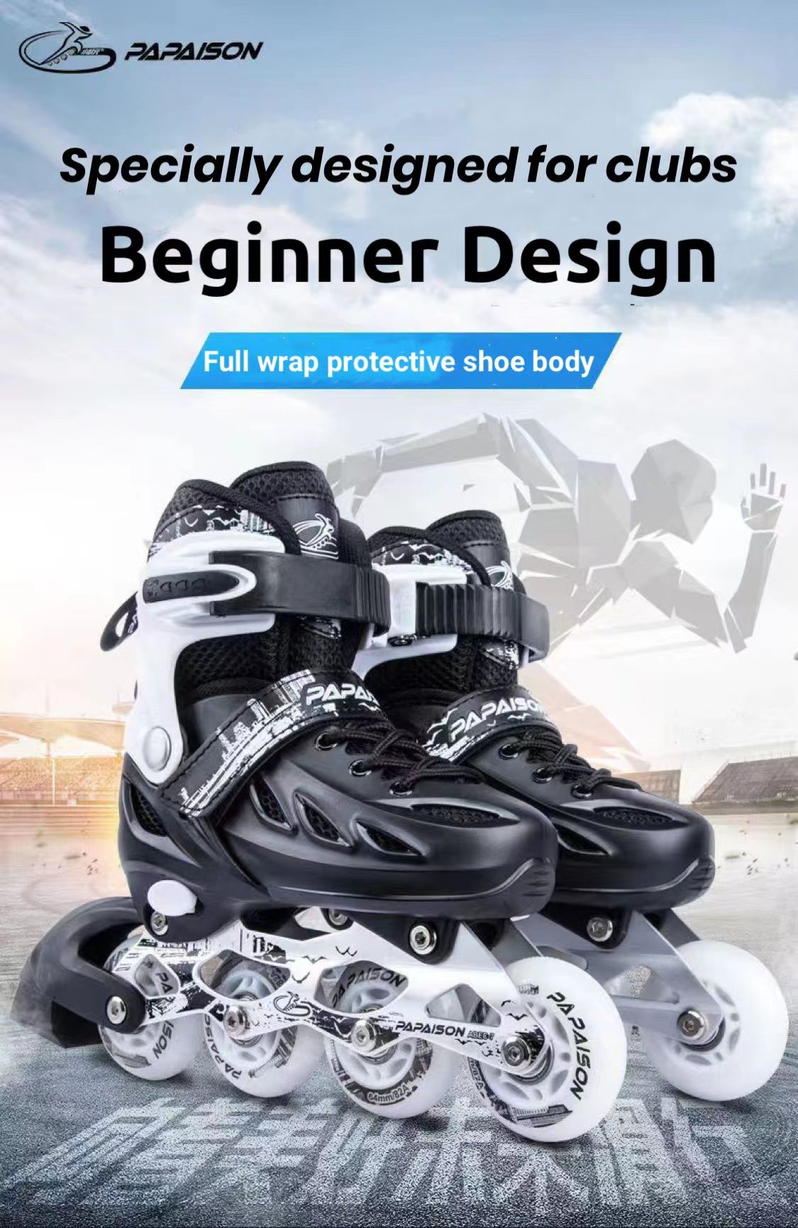 PAPAISON Adult inline skates FULL FLASH WHEEL Skates (Black and White ...